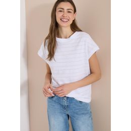 T-Shirt Cecil, Damen, Gr. L (42), wei&szlig;, Web, 95% Baumwolle, 5% Elasthan, unifarben, normal normal, U-Boot-Ausschnitt, abgesteppt, Shirts T-Shirt, aus Baumwolle mit Stretchante