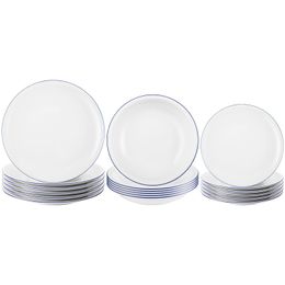 Geschirr-Set Seltmann Weiden "Teller-Set Compact Blaurand 18er Set wei&szlig;-blau", bunt (wei&szlig;, blau), 18, Porzellan, Geschirr-Sets, Geschirr-Set, Sp&uuml;lmaschinengeeignet, Mikrowellengeeignet, Ofenfest, Salamandergeeignet, K&uuml;hlschrankgeeignet, Gefrierschrankgeeignet