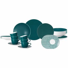 Geschirr-Set Seltmann Weiden "Kombiservice Life Fashion 30er Set", bunt (trendy petrol), 30, Porzellan, Geschirr-Sets, Geschirr-Set, Sp&uuml;lmaschinenfest, Mikrowellensicher, Ofenfest