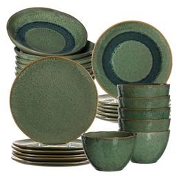 Geschirr-Set Leonardo "Tafelservice Matera 24er Set", gr&uuml;n, 24, Keramik, Geschirr-Sets, Geschirr-Set, Ideal f&uuml;r den Alltag, sp&uuml;lmaschinengeeignet, mikrowellengeeignet