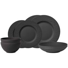 Villeroy & Boch Geschirr-Set VILLEROY & BOCH "Einsteiger-Set Manufacture Rock 8er Set schwarz", schwarz, 8, Porzellan, Geschirr-Sets, Geschirr-Set, Sp&uuml;lmaschinengeeignet, Mikrowellenfest
