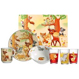 Ritzenhoff & Breker Kindergeschirr-Set RITZENHOFF & BREKER "Geschirr-Set mit Kinderbecher Waldtiere 7er Set bunt", bunt, 7, Geschirr-Sets, Sp&uuml;lmaschinengeeignet