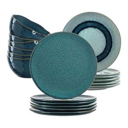 Geschirr-Set Leonardo "Tafelservice Matera 18er Set", blau, 18, Keramik, Geschirr-Sets, Geschirr-Set, Ideal f&uuml;r den Alltag, sp&uuml;lmaschinengeeignet, mikrowellengeeignet