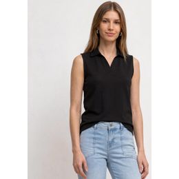 T-Shirt Street One, Damen, Gr. 34, schwarz, Web, 97% Baumwolle, 3% Elasthan, unifarben, comfort fit normal, hoch geschlossener Ausschnitt, normaler Saum, Shirts T-Shirt, mit Rippstrick-Struktur