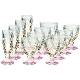 Villeroy & Boch Gl&auml;ser-Set VILLEROY & BOCH "Wein- und Sektgl&auml;ser-Set Boston Pearl 12er Set bunt", transparent (bunt), B:2cm H:2cm, Glas, Trinkgef&auml;&szlig;e, Sp&uuml;lmaschinenfest