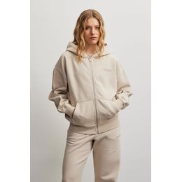 Sweatjacke Pegador "OLARGUES OVERSIZED SWEATJACKET", Damen, Gr. L, washed cream, Sweatware, Obermaterial: 80% Baumwolle, 20% Polyester, bedruckt, oversize normal, Rundhals, Rippb&uuml;ndchen, Sweatjacken Sweatjacke