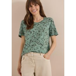 T-Shirt Cecil, Damen, Gr. L (42), khaki, Web, 50% Baumwolle, 50% Modal, Paisley, normal normal, Rundhals, abgesteppt, Shirts T-Shirt, bestehend aus einem Materialmix