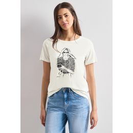 Print-Shirt Street One, Damen, Gr. 34, sanftes wei&szlig;, Web, 50% Baumwolle, 50% Modal, bedruckt, normal normal, Rundhals, abgesteppt, Shirts, aus softem Materialmix