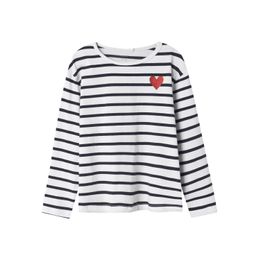 Langarmshirt name it "NKFTOVELINA LS NREG TOP", Jungen, Gr. 116, hellwei&szlig; stripes:schwarz sapphire, grenadine heart, Jersey, Obermaterial: 100% Baumwolle, bedruckt, gestreift, regular fit normal, Rundhals, Shirts Langarmshirt, Baumwolle, regular fit