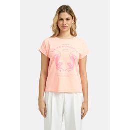 Rundhalsshirt Milano Italy, Damen, Gr. L, orange, Single Jersey, Material: 100% Baumwolle, bedruckt, regular fit normal, Rundhals, angeschnitten, Shirts Rundhalsshirt, mit &uuml;berschnittener Schulter