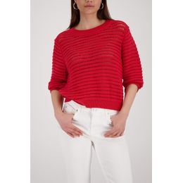 Ajourpullover monari "Pullover Basic Ajour", Damen, Gr. 34, rot, Strick, Obermaterial: 100% Baumwolle, unifarben, regular fit taillenbedeckt, Rundhals, eingesetzt Rippstrickb&uuml;ndchen, Pullover, Regular fit mit Ajour-Strick