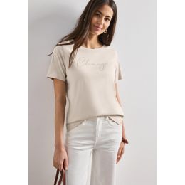 T-Shirt Street One, Damen, Gr. 34, clay sand, Web, 50% Baumwolle, 50% Modal, unifarben, normal normal, Rundhals, abgesteppt, Shirts T-Shirt, aus softem Materialmix