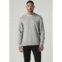 Levi's Strickpullover LEVI'S "CLASSIC HM SWEATER", Herren, Gr. L, grau (mid tone grau heather), Strick, Obermaterial: 100% Baumwolle, bestickt, unifarben, regular fit h&uuml;ftbedeckend, Rundhals, Flachstrickb&uuml;ndchen, Pullover Strickpullover, mit Logostickerei und aus reiner Baumwolle