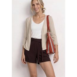 Shirtjacke Street One "Style Suse", Damen, Gr. 36, clay sand, Strick, Obermaterial: 91% Viskose, 9% Elasthan, unifarben, l&auml;ssig geschnitten h&uuml;ftlang, V-Ausschnitt, abgesteppte Kante, Shirts Shirtjacke, 3/4-Arm Jacke in offener Passform - aus Viskose und mit Stretch