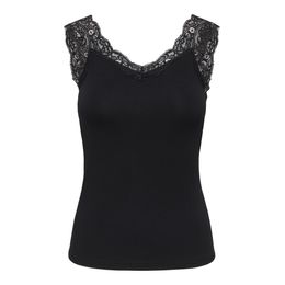 Spitzentop Only "ONLLUNI TANK TOP WITH LACE DETAIL CS JRS", Damen, Gr. L, schwarz detail:schwarz lace, Jersey, Obermaterial: 95% Viskose, 5% Elasthan, unifarben, regular fit normal, Rundhals, Tops Spitzentop, Viskosemischung, regular fit