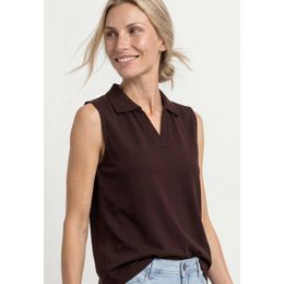 T-Shirt Street One, Damen, Gr. 40, braun (espresso braun), Web, 97% Baumwolle, 3% Elasthan, unifarben, comfort fit normal, hoch geschlossener Ausschnitt, normaler Saum, Shirts T-Shirt, mit Rippstrick-Struktur