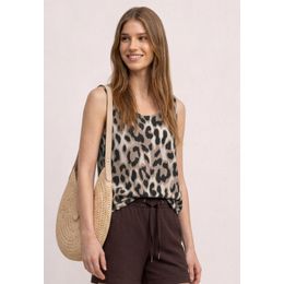 Shirttop Street One, Damen, Gr. 36, timeless beige, Jersey, Obermaterial: 95% Viskose, 5% Elasthan, bedruckt, h&uuml;ftbedeckend, Rundhals, abgesteppte Kante, Tops Shirttop, Sommertop bedruckt mit V-Neck und Elastiksaum