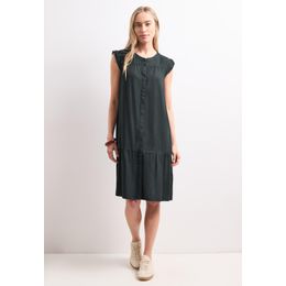 Sommerkleid Street One, Damen, Gr. 42, EURO-Gr&ouml;&szlig;en, deep bound gr&uuml;n, Stoff, 100% Viskose, unifarben, normal knieumspielend, Rundhals, R&uuml;schen, Kleider Sommerkleid, aus Viskose