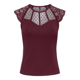 Spitzenshirt Only "ONLEMILIE S/L DETAIL TOP CS JRS", Damen, Gr. L, port royale, Jersey, Obermaterial: 95% Viskose, 5% Elasthan, unifarben, regular fit normal, Rundhals, Shirts, Viskosemischung, regular fit