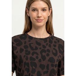 T-Shirt Street One, Damen, Gr. 34, molten earth, Web, 50% Baumwolle, 50% Modal, normal h&uuml;ftlang, Rundhals, abgesteppt, Shirts T-Shirt, mit allover Print