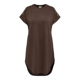 Midikleid Only CARMAKOMA "CARLISE S/S O-NECK DRESS JRS", Damen, Gr. L, N-Gr, chocolate martini, Jersey, Obermaterial: 50% Polyester, 45% Viskose, 5% Elasthan, bedruckt, unifarben, regular fit Midi, Rundhals, Kleider Midikleid