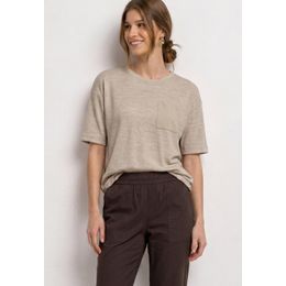 T-Shirt Street One, Damen, Gr. 34, clay sand, Stoff, 80% Polyester, 20% Viskose, unifarben, normal normal, Rundhals, abgesteppt, Shirts T-Shirt, Elastiksaum mit Knotendetail