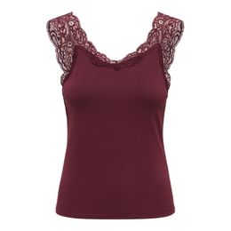 Spitzentop Only "ONLLUNI TANK TOP WITH LACE DETAIL CS JRS", Damen, Gr. L, port royale detail:port royale lace, Jersey, Obermaterial: 95% Viskose, 5% Elasthan, unifarben, regular fit normal, Rundhals, Tops Spitzentop, Viskosemischung, regular fit