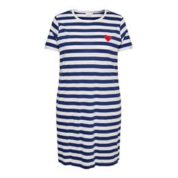 Jerseykleid Only CARMAKOMA "CARANITA LIFE S/S O-NECK ABK DRESS JRS", Damen, Gr. L, N-Gr, navy peony stripes:cdunkel detail emb. heart poinsettia, Jersey, Obermaterial: 100% Baumwolle, gestreift, regular fit h&uuml;ftbedeckend, Rundhals, Kleider Jerseykleid