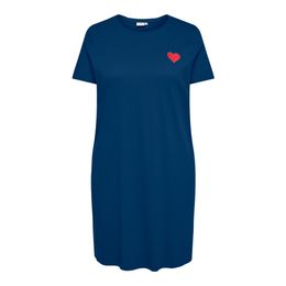 Jerseykleid Only CARMAKOMA "CARANITA LIFE S/S O-NECK ABK DRESS JRS", Damen, Gr. L, N-Gr, navy peony detail:solidunkel detail emb. heart poinsettia, Jersey, Obermaterial: 100% Baumwolle, bedruckt, unifarben, regular fit h&uuml;ftbedeckend, Rundhals, Kleider Jerseykleid