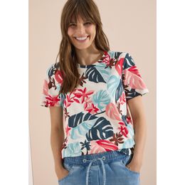 Kurzarmshirt Cecil, Damen, Gr. S (38), light alabaster wei&szlig;, Jersey, Obermaterial: 100% Baumwolle, bedruckt, gebl&uuml;mt, normal h&uuml;ftbedeckend, Rundhals, abgesteppte Kante, Shirts, Sommershirt mit Rundhals und Bl&auml;tterprint