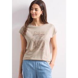 Print-Shirt Street One, Damen, Gr. 34, beige (clay sand), Web, 50% Modal, 50% Baumwolle, bedruckt, normal normal, U-Boot-Ausschnitt, abgesteppt, Shirts, aus softem Materialmix