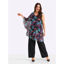 Jumpsuit sheego, Damen, Gr. 48, Normalgr&ouml;&szlig;en, schwarz, erdbeere, bedruckt, 70% Viskose, 27% Polyester, 3% Elasthan, Georgette:4% Elasthan, 96% Polyester, bedruckt, gebl&uuml;mt, gemustert, mehrfarbig, lang, Overalls Jumpsuit