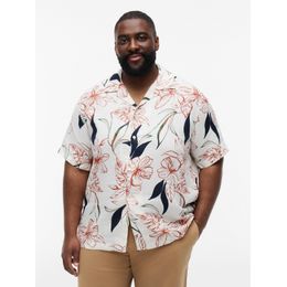 Tommy Hilfiger Big & Tall Kurzarmhemd "BT-LINEN RESORT PRINT REGULAR FIT", Herren, Gr. 4XL, N-Gr, ivory petal, allover, Web, Obermaterial: 100% Leinen, TOMMY HILFIGER BIG & TALL, regular fit normal, Hemden, mit Tropen-Print, Gro&szlig;e Gr&ouml;&szlig;en