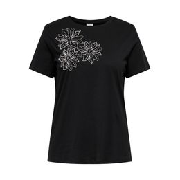 Rundhalsshirt Only CARMAKOMA "CARTIMON LIFE S/S O-NECK REG FIT TEE JRS", Damen, Gr. L, schwarz detail:flower, Jersey, Obermaterial: 100% Baumwolle, bedruckt, regular fit, Rundhals, Shirts Rundhalsshirt