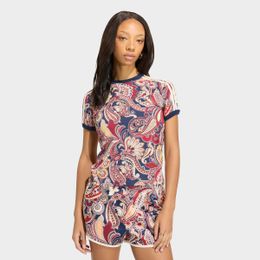 T-Shirt adidas originals "3S TEE SLIM", Damen, Gr. L, bunt (multicolor, night indigo), Obermaterial: 69% Modal, 27% Polyester, 4% Elasthan, Rundhals, Shirts T-Shirt
