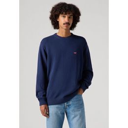 Levi's Strickpullover LEVI'S "CLASSIC HM SWEATER", Herren, Gr. M, blau (naval academy), Strick, Obermaterial: 100% Baumwolle, bestickt, unifarben, regular fit h&uuml;ftbedeckend, Rundhals, Flachstrickb&uuml;ndchen, Pullover Strickpullover, mit Logostickerei und aus reiner Baumwolle