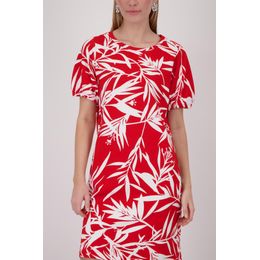 Shirtkleid monari "Kleid Bl&auml;tter allover", Damen, Gr. 36, N-Gr, rot gem, Web, Obermaterial: 100% Baumwolle, gemustert, regular fit ca. Mitte Oberschenkel, Rundhals, eingesetzt abgesteppte Kante, Kleider Shirtkleid, Regular fit mit Bl&auml;ttermuster
