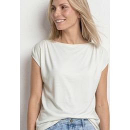 T-Shirt Street One, Damen, Gr. 34, sanftes wei&szlig;, Web, 50% Baumwolle, 50% Modal, unifarben, normal normal, U-Boot-Ausschnitt, abgesteppt, Shirts T-Shirt, mit U-Boot-Ausschnitt