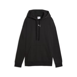Kapuzensweatshirt Puma "ESS CENTERED CAT LOGO RELAXED HOODIE FL", Damen, Gr. L, Puma schwarz, Fleece, Obermaterial: 66% Baumwolle, 34% Polyester, unifarben, relaxed fit normal, angesetztes B&uuml;ndchen, Sweatshirts, mit Kapuze, mit angesetztem B&uuml;ndchen am &Auml;rmelabschluss