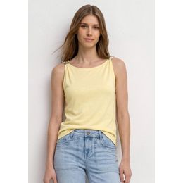 Tr&auml;gertop Street One, Damen, Gr. 34, soft gelb, Stoff, 95% Viskose, 5% Elasthan, unifarben, normal normal, U-Boot-Ausschnitt, abgesteppt, Tops Tr&auml;gertop, aus elastischem Materialmix