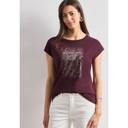 Print-Shirt Street One, Damen, Gr. 34, lila (rustic rouge), Web, 50% Modal, 50% Baumwolle, bedruckt, normal normal, U-Boot-Ausschnitt, abgesteppt, Shirts, aus softem Materialmix
