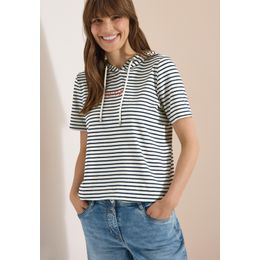 Kapuzenshirt Cecil, Damen, Gr. L (42), vanillewei&szlig;, Stoff, 85% Viskose, 5% Elasthan, 5% Polyester, 5% Metallfasern, gestreift, normal normal, ohne Ausschnitt, abgesteppt, Shirts Kapuzenshirt, mit Glitzer-Detail