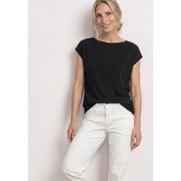 T-Shirt Street One, Damen, Gr. 34, schwarz, Web, 50% Baumwolle, 50% Modal, unifarben, normal normal, U-Boot-Ausschnitt, abgesteppt, Shirts T-Shirt, mit U-Boot-Ausschnitt