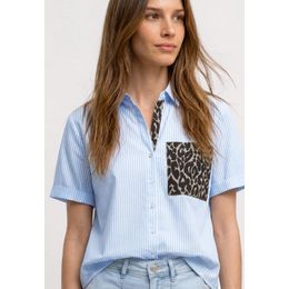 Hemdbluse Street One, Damen, Gr. 34, blau (original blau), Web, 100% Baumwolle, gestreift, normal normal, V-Ausschnitt, abgesteppt, Blusen Hemdbluse, aus reiner Baumwolle