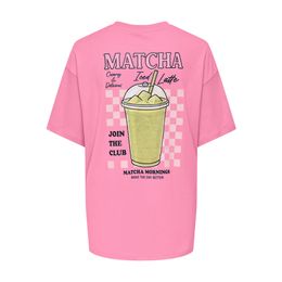 Kurzarmshirt Only "ONLRITA S/S PRINTED TEE CS JRS", Damen, Gr. L, prism pink print:matcha, Jersey, Obermaterial: 100% Baumwolle, bedruckt, loose fit normal, Rundhals, Shirts, Baumwolle, loose fit, Rundhals
