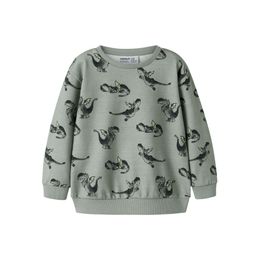 Sweatshirt name it "NMMKASSE LS NREG SWEAT UNB", Jungen, Gr. 104, gr&uuml;n milieu, Sweatware, Obermaterial: 95% Baumwolle, 5% Elasthan, bedruckt, regular fit normal, Rundhals, Rippb&uuml;ndchen, Sweatshirts Sweatshirt, Baumwollmischung, regular fit