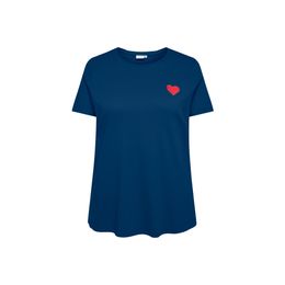 Rundhalsshirt Only CARMAKOMA "CARANITA LIFE S/S O-NECK REG TOP JRS", Damen, Gr. L, navy peony detail:solidunkel detail emb. heart poinsettia, Jersey, Obermaterial: 100% Baumwolle, bedruckt, unifarben, regular fit normal, Rundhals, Shirts Rundhalsshirt