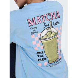 Kurzarmshirt Only "ONLRITA S/S PRINTED TEE CS JRS", Damen, Gr. L, placid blau print:matcha, Jersey, Obermaterial: 100% Baumwolle, bedruckt, loose fit normal, Rundhals, Shirts, Baumwolle, loose fit, Rundhals