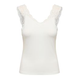 Spitzentop Only "ONLLUNI TANK TOP WITH LACE DETAIL CS JRS", Damen, Gr. L, cloud dancer detail:cloud dancer lace, Jersey, Obermaterial: 95% Viskose, 5% Elasthan, unifarben, regular fit normal, Rundhals, Tops Spitzentop, Viskosemischung, regular fit