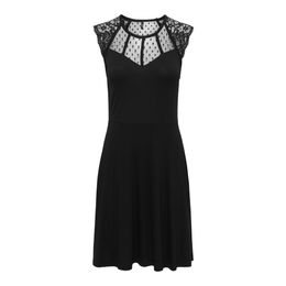 Spitzenkleid Only "ONLEMILIE S/L FIT AND FLARED DRES CS JRS", Damen, Gr. L, N-Gr, schwarz (schwarz detail:schwarz lace), Jersey, Obermaterial: 95% Viskose, 5% Elasthan, unifarben, regular fit kurz, Rundhals, Kleider, Viskosemischung, regular fit